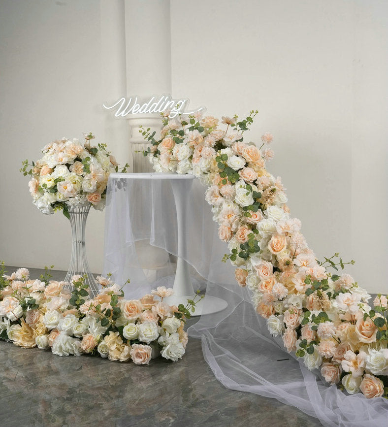 Peach, Champagne, Ivory Flower Runner, Wedding Flower Centerpiece ...