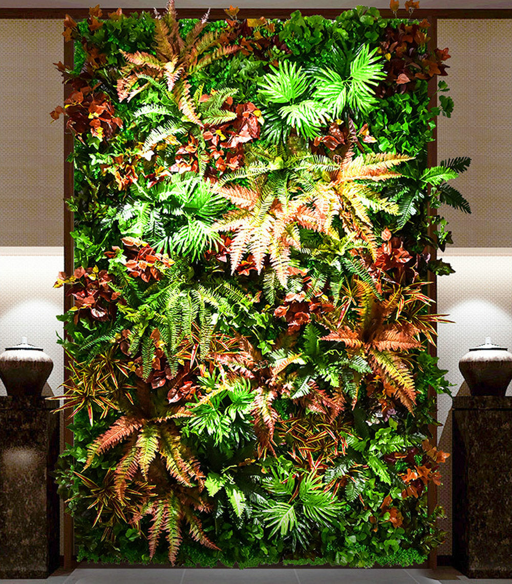 Custom Artificial 5D Lawn Wall Green Mixed Fern Plant Leaves Wall ...