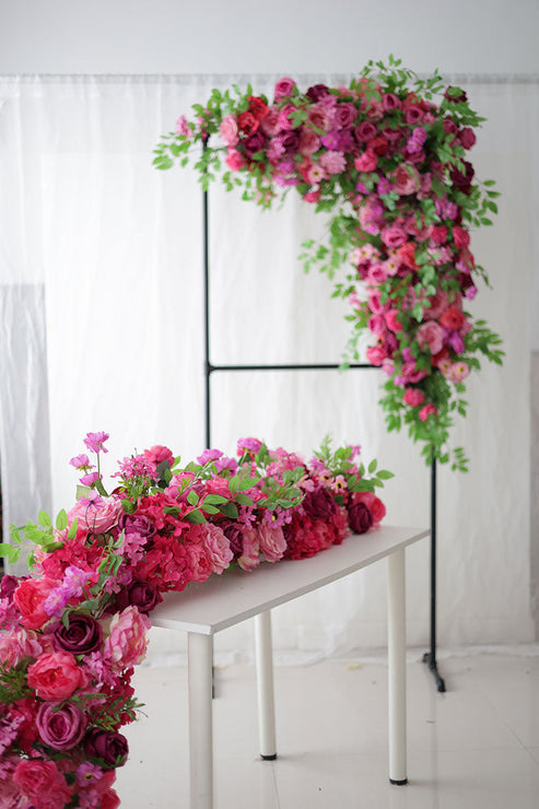 Peach Artificial Flower Runner, Wedding Backdrop Flower Arrangement ...