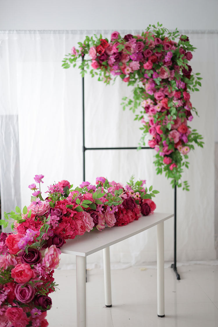 Peach Artificial Flower Runner, Wedding Backdrop Flower Arrangement ...
